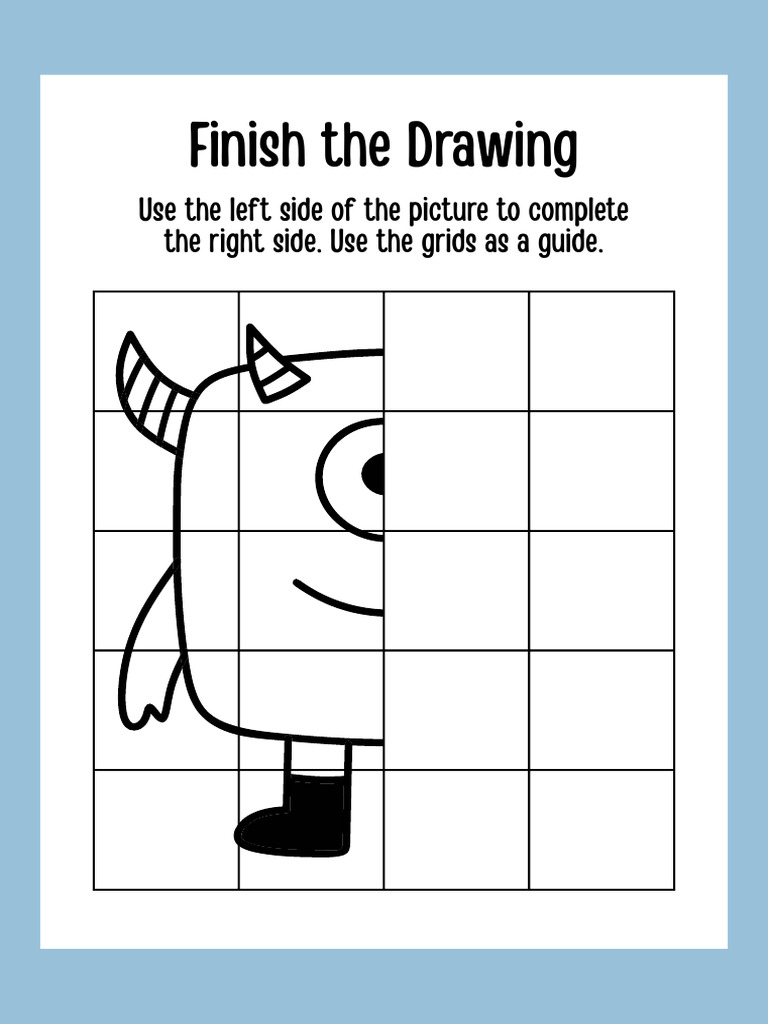 Finish The Monster Drawing Worksheet in Pastel Green, Blue, and Yellow ...