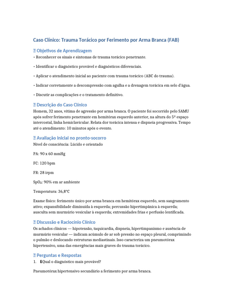 Trauma Torácico: Atendimento e Diagnóstico | PDF | Remédio | Doenças e ...