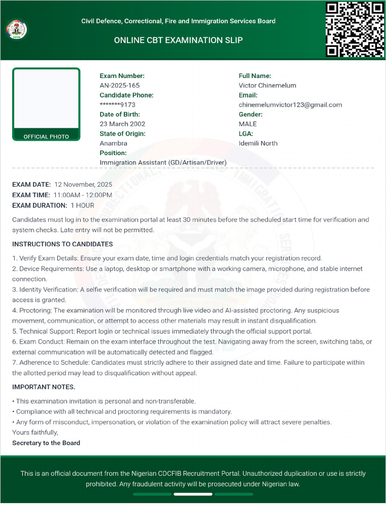 Victor - Ugochukwu Chinemelum - Application-Slip | PDF