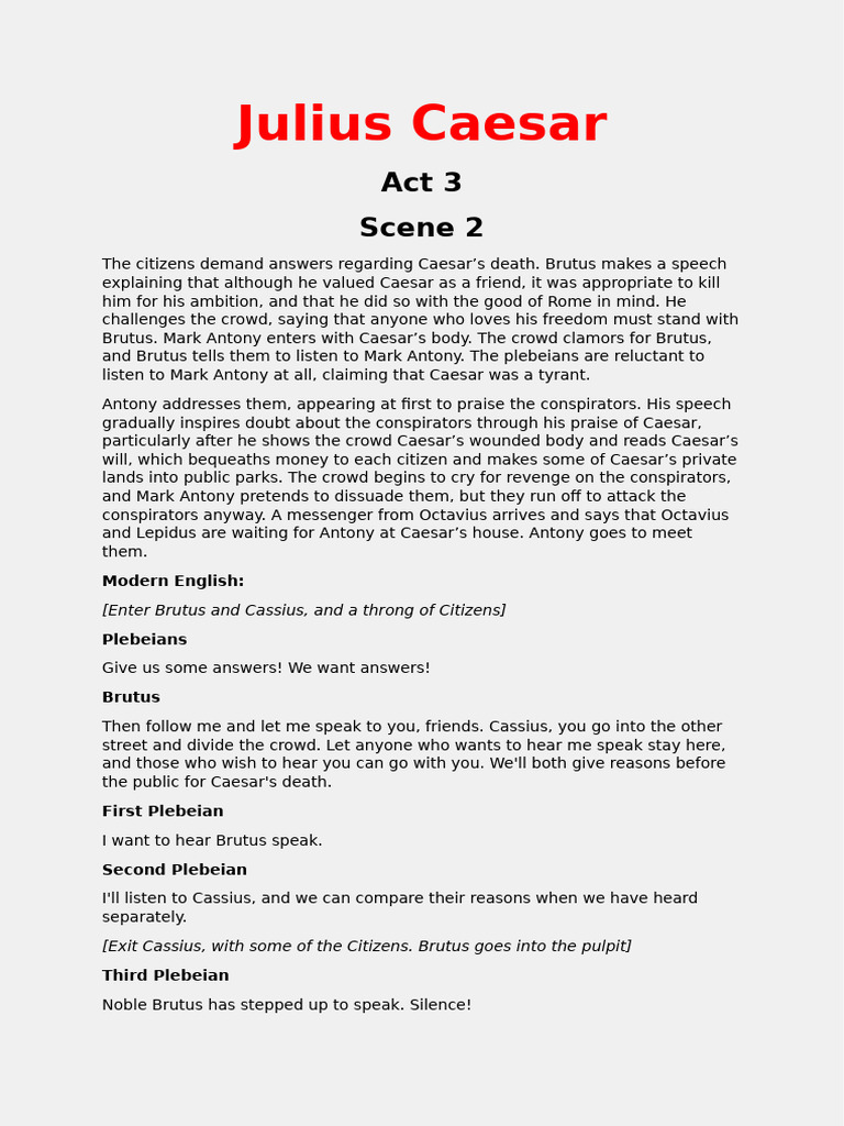 Julius Caesar - Act III Scene II | PDF | Mark Antony | Julius Caesar