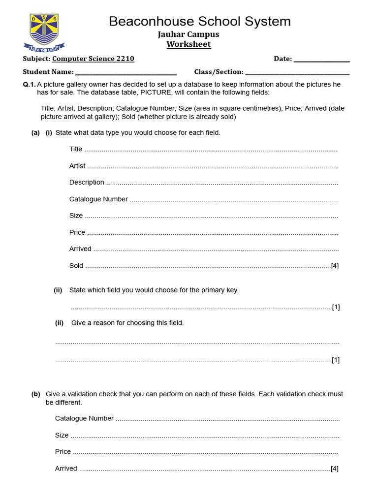 Database Worksheet #1 | PDF | Information Technology | Computer Data