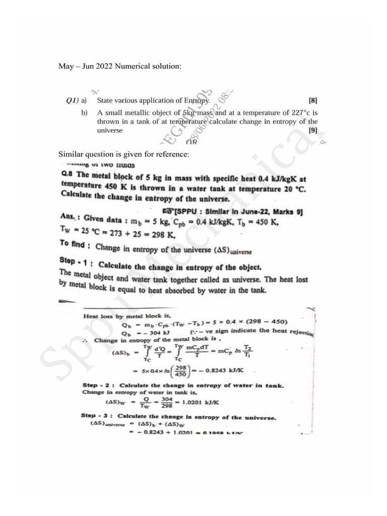 Engineering Thermodynamic May June 2022 Question Paper Solutions | PDF | Entropy | Heat