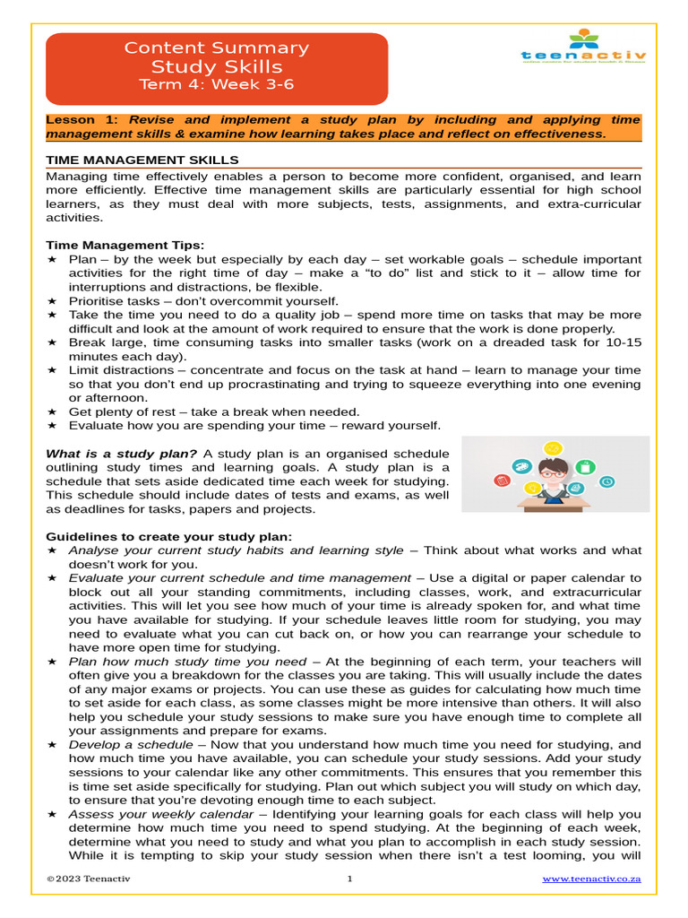 High School Study Skills Guide | PDF | Learning Styles | Reason