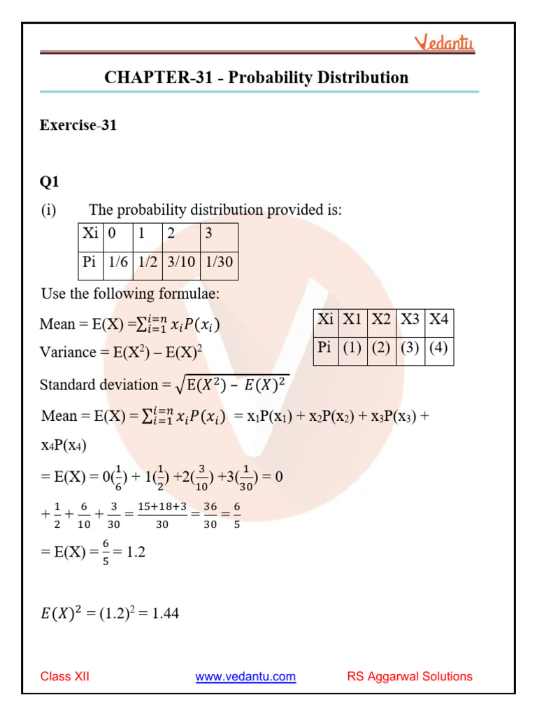 RS Aggarwal Class 12 Solutions Chapter-31 Probability Distribution ...