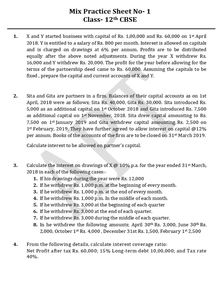 Class 12 CBSE Accounting Practice Sheet | PDF | Revenue | Inventory