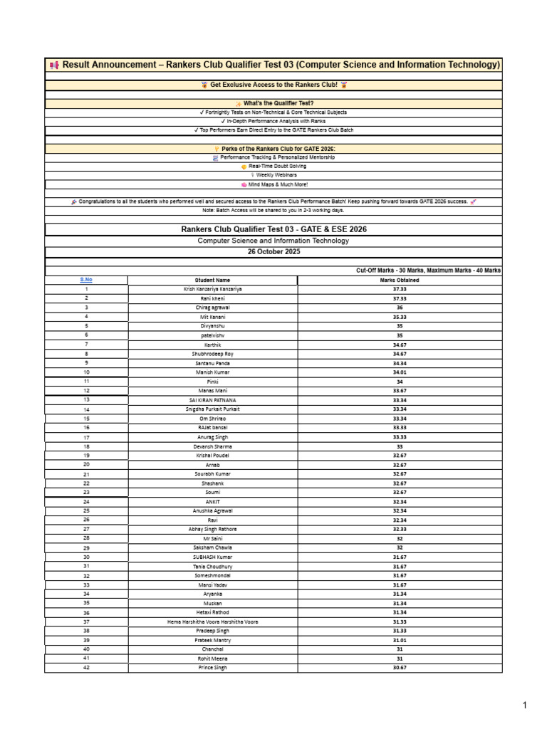 RQT 03 (CSE) - Result Announcement | PDF
