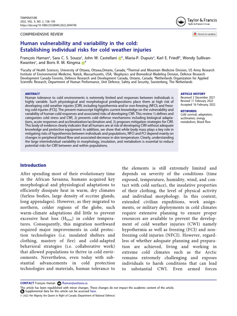 Human Vulnerability and Variability in The Cold: Establishing ...