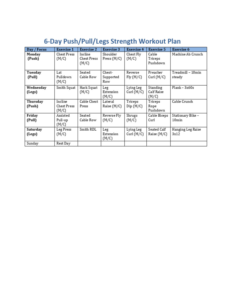 6-Day Push/Pull/Legs Workout Plan | PDF