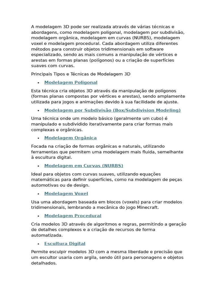 Tipos de Modelagem 3D e Técnicas | PDF | Modelagem 3D