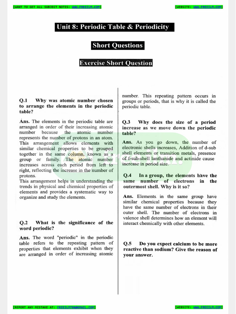 9th Chemistry New Ch8 Short Q | PDF