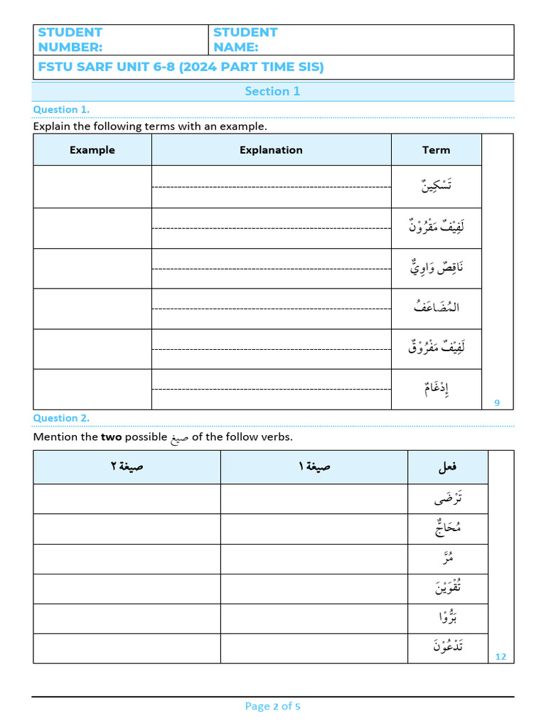 FSTU Sarf Unit 6-8 (2024 Part Time SIS) | PDF | Collation | Graphemes