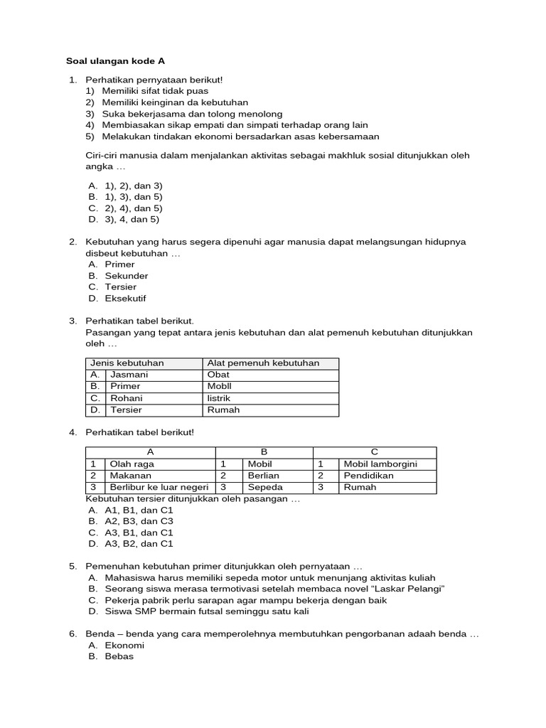 Soal Ulangan Kode A TP 2 | PDF