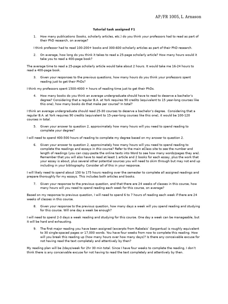 Tutorial Week 1 Assignment | PDF | Doctor Of Philosophy | Bachelor's Degree