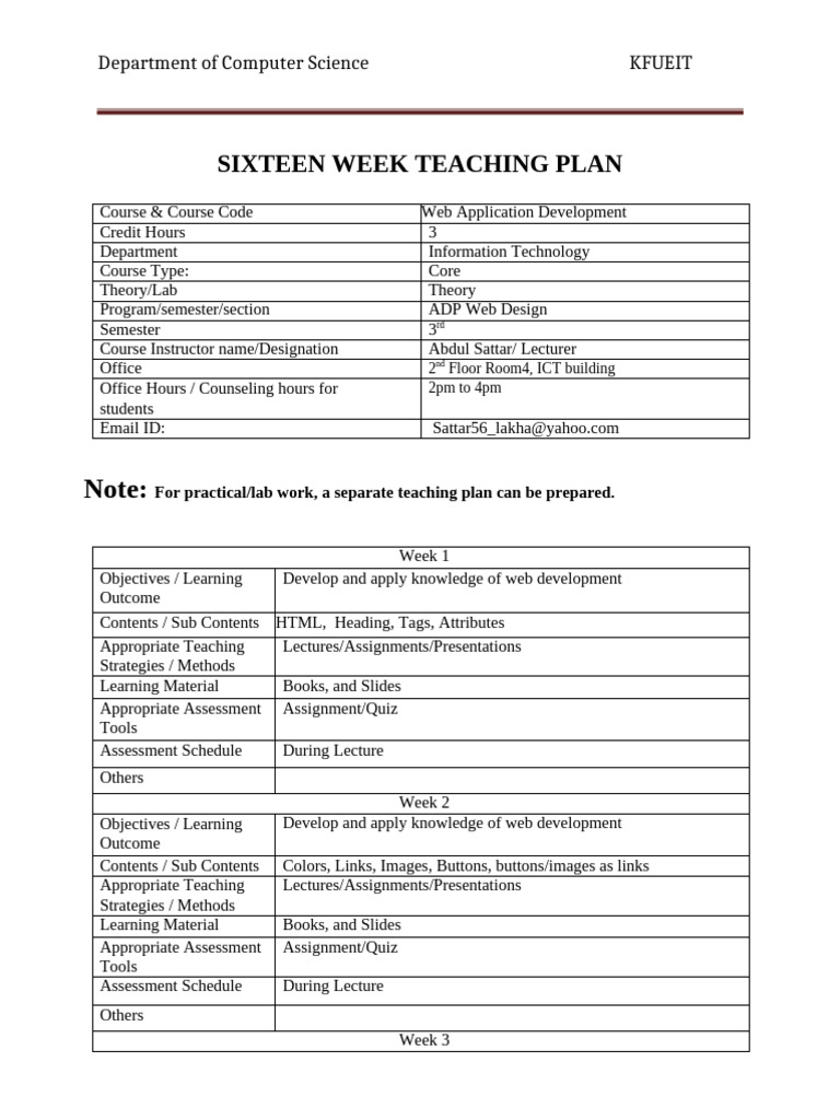 ADIT - 2142 Open Source Web ApplicationDevelopment 16-Week-Teaching-Plan | PDF | Web Development ...