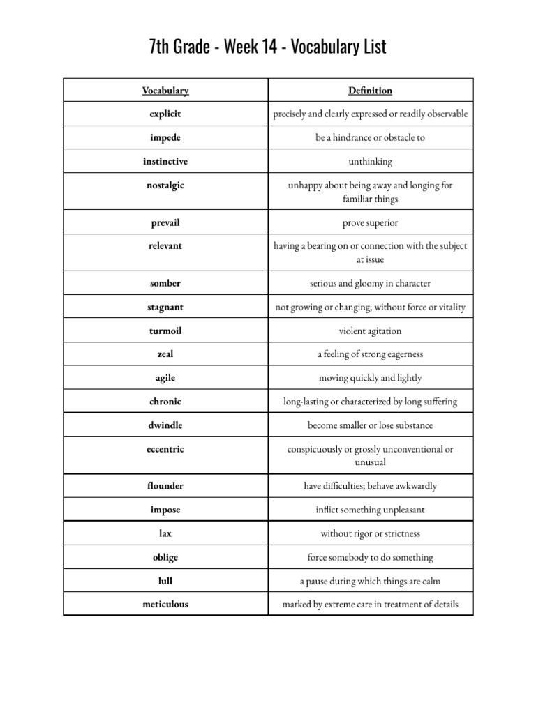 7th Grade Vocabulary List - Week 14 | PDF