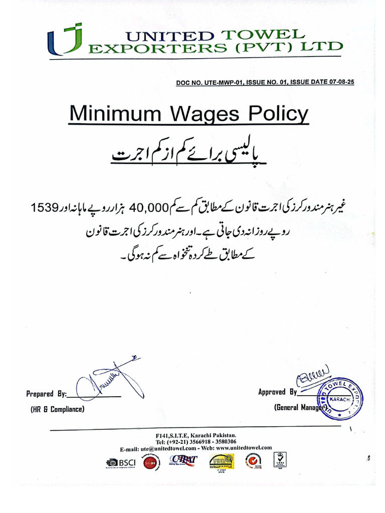 Minimum Wages Policy | PDF
