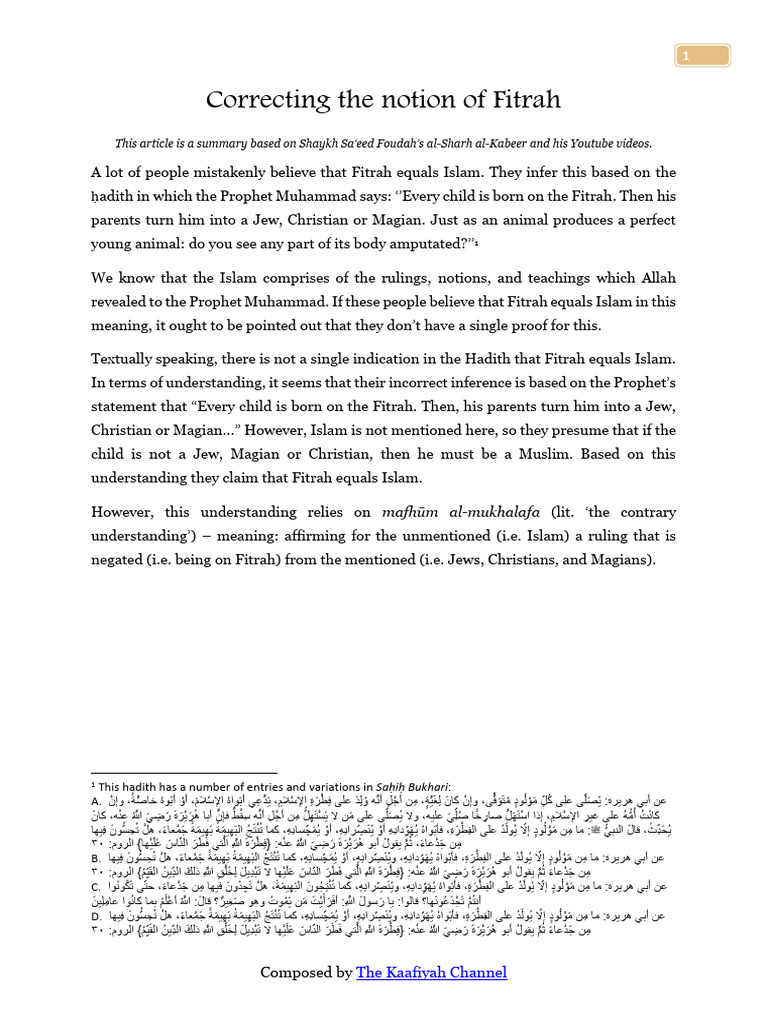 Correcting The Understanding of Fitrah I | PDF | Hadith | God In Islam