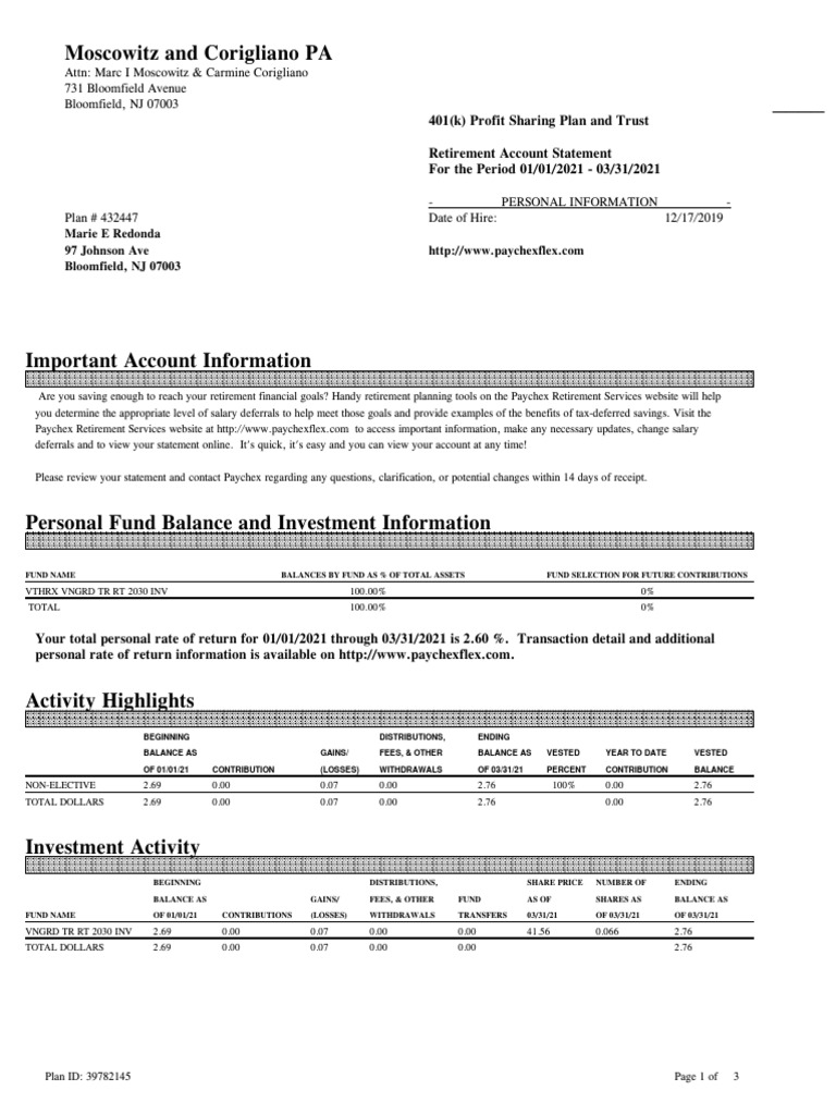 401(k) Retirement Account Statement | PDF | Investment Fund | Investing