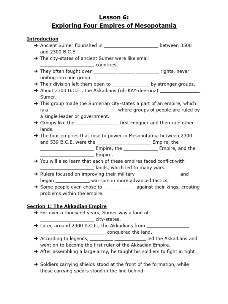 Lesson 6 Cloze Notes (Part 1) | PDF | Sumer | Babylonia