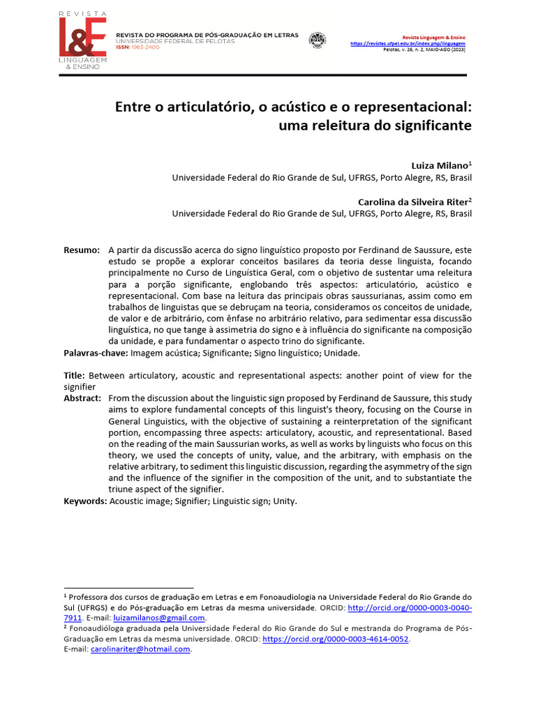 Entre o Articulatório, o Acústico e o Representacional | PDF ...