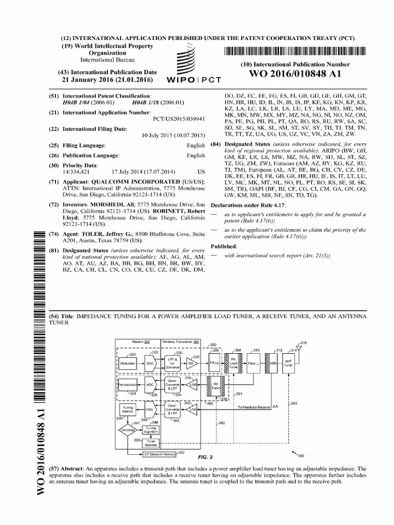 Impedance Tuning For A Power Amplifier Load Tuner, A Receive Tuner, and ...