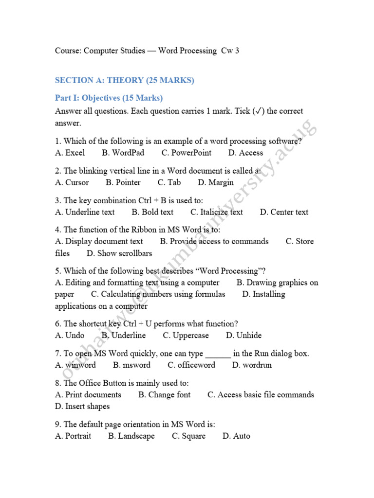 Word Processing Exam Guide and Tasks | PDF | Microsoft Word | Software