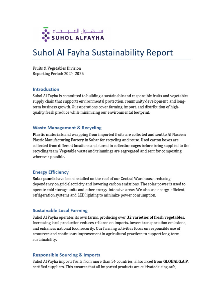 Suhol Al Fayha Sustainability Report 2024-2025 | PDF | Agriculture ...