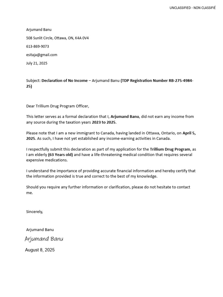 Letter For Drug Coverage ArjumandBanu | PDF