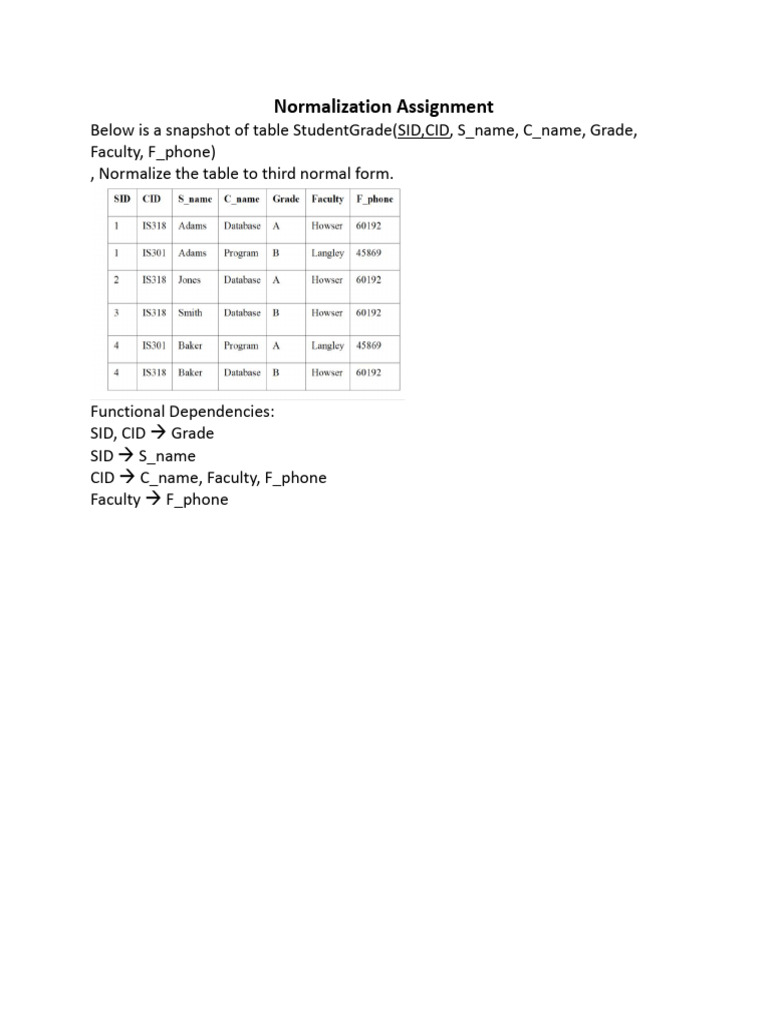 Normalizing StudentGrade Table to 3NF | PDF