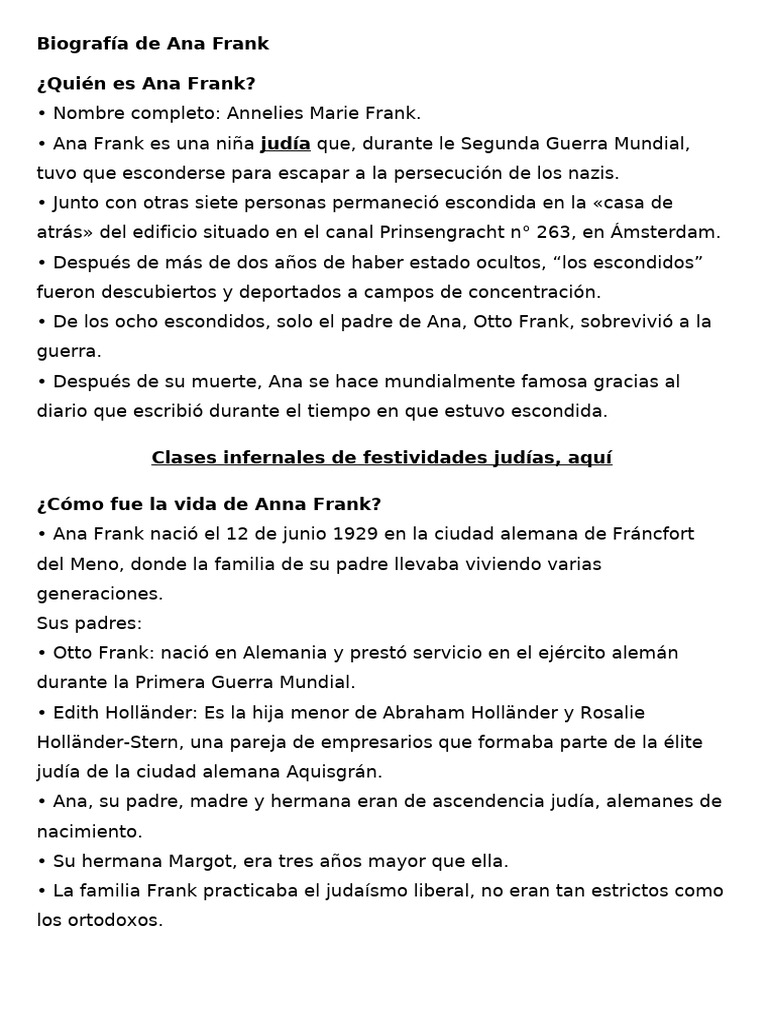 Biografía de Ana Frank: Vida y Legado | PDF | Anne Frank | Adolf Hitler