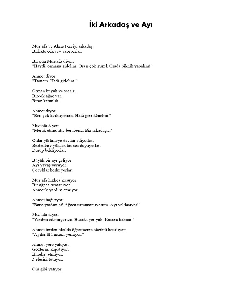 Iki Arkadas Ve Ayi Hikayesi | PDF