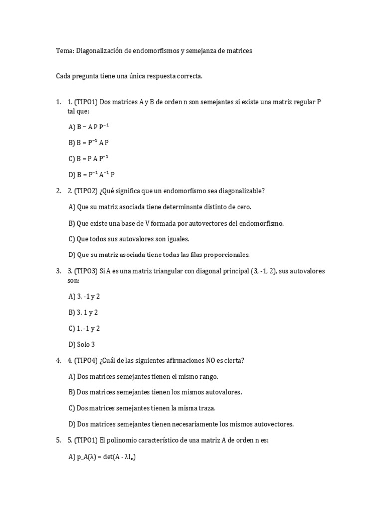 Aplicaciones Lineales PARTE2 PREGUNTAS (Matrices Semejantes ...