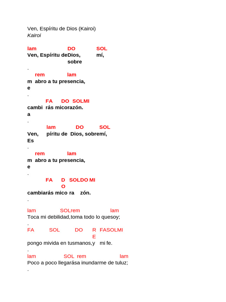 Ven Espiritu de Dios Kairoi Kairoi | PDF