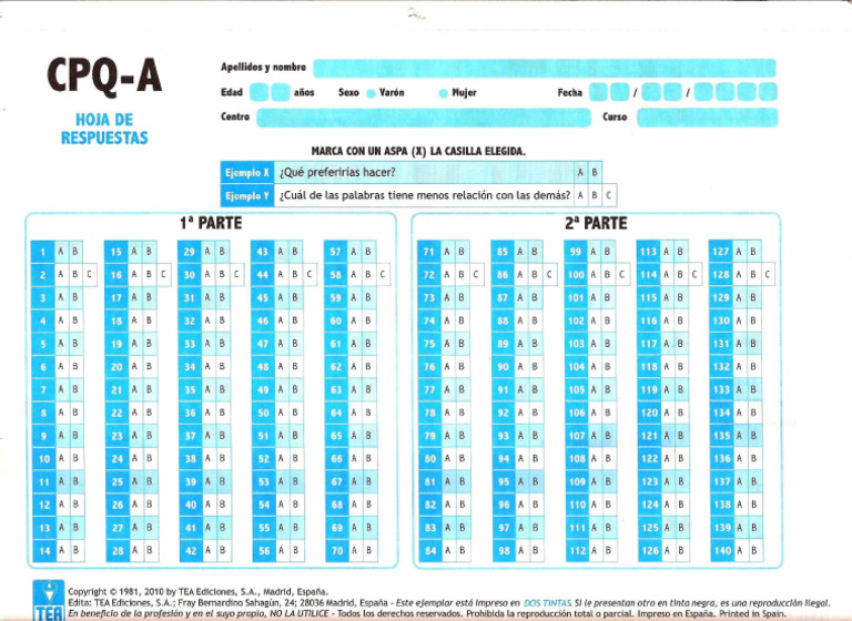 Hoja de Respuestas Cpqa | PDF