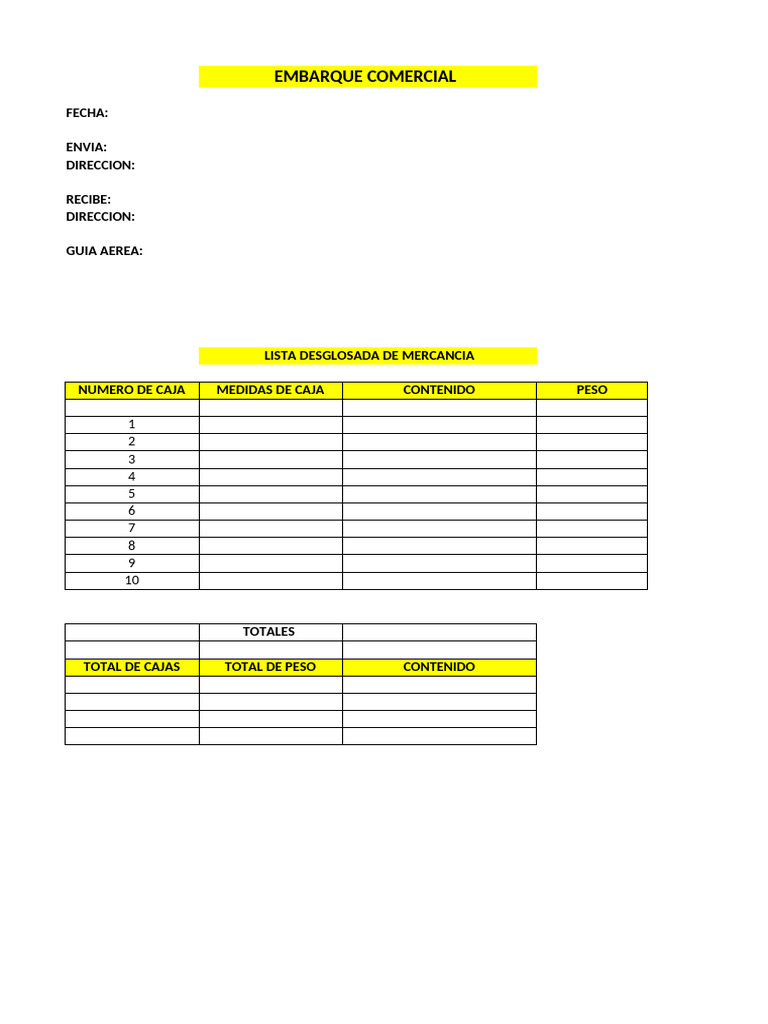 Formato para Llenar Embarque Comercial | PDF