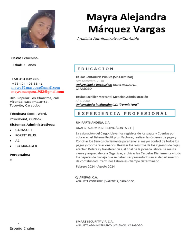 Curriculum Vitae Mayra - Marquez (Act) | PDF