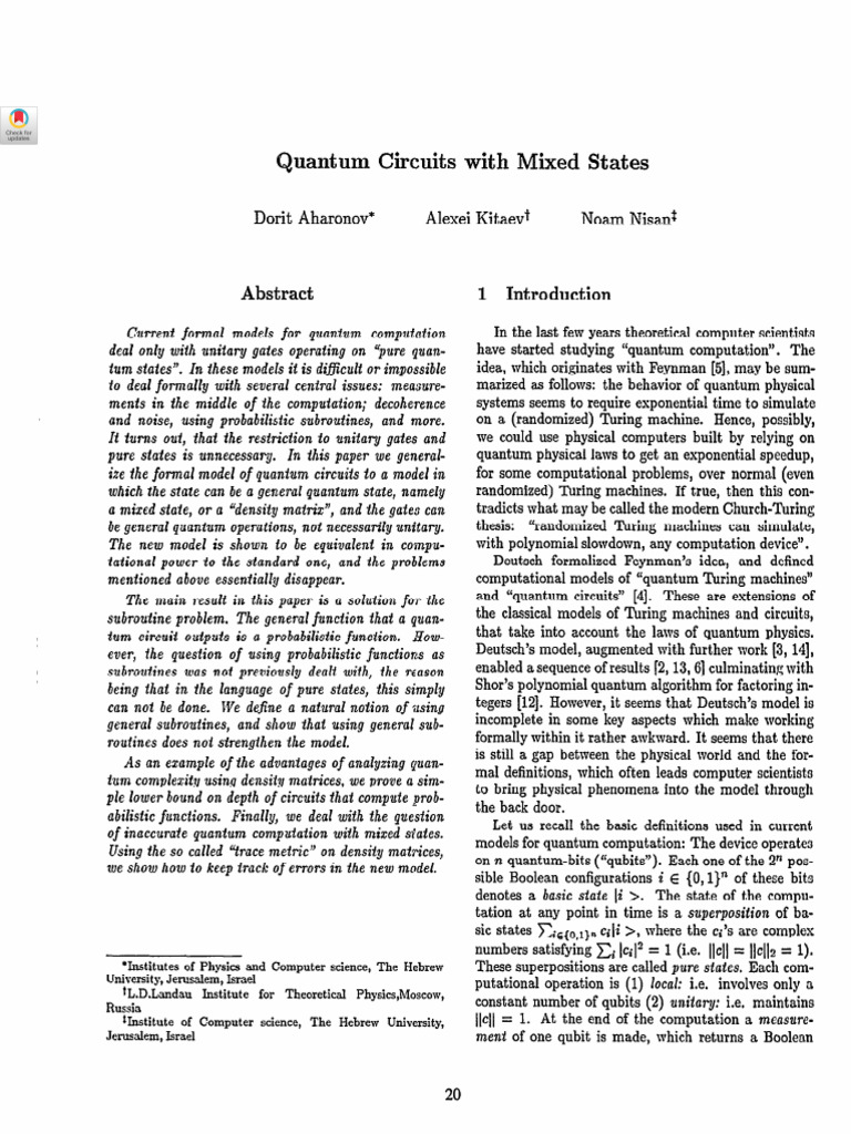 Quantum Circuits with Mixed States Model | PDF | Quantum Computing ...
