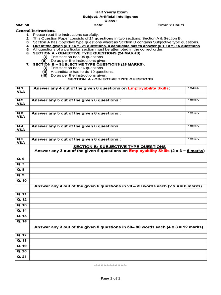 Artificial Intelligence Exam Paper | PDF
