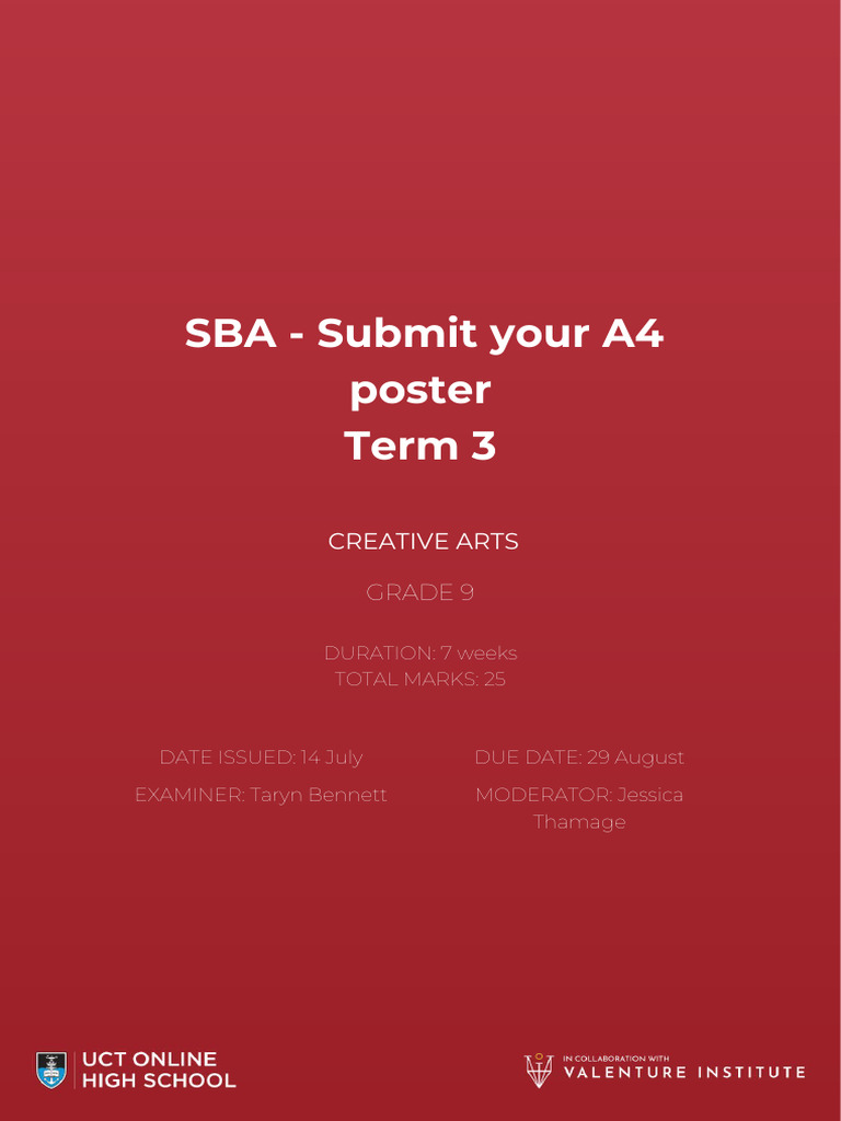 G09 - Creative Arts - Visual Arts - Term 3 - SBA - Module 24.5 - Question Paper - Paper 2 | PDF ...