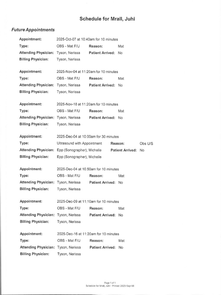 2025-Sep-08 Appointment List Follow Up Appointments | PDF