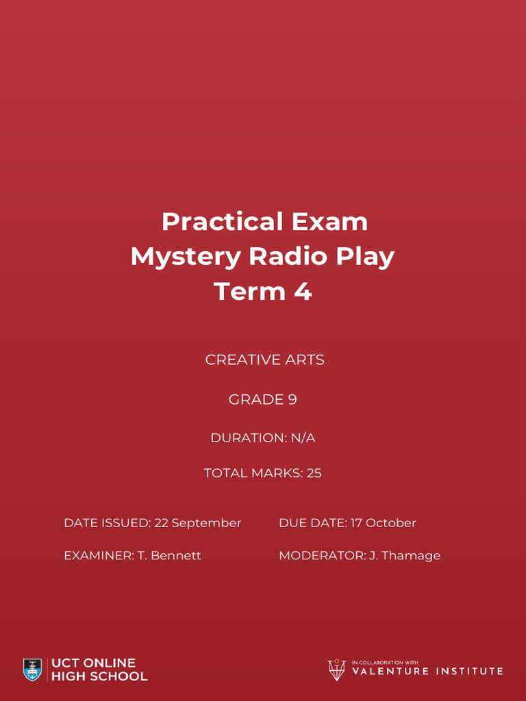 Creative Arts - Term 4 - Practical Exam - Module 29.5 - Question Paper ...