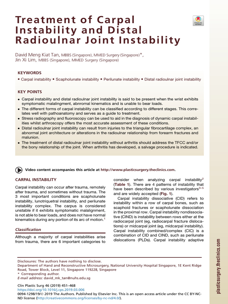 Treatment of Carpal Instability and Distal Radioul | PDF | Skeletal ...