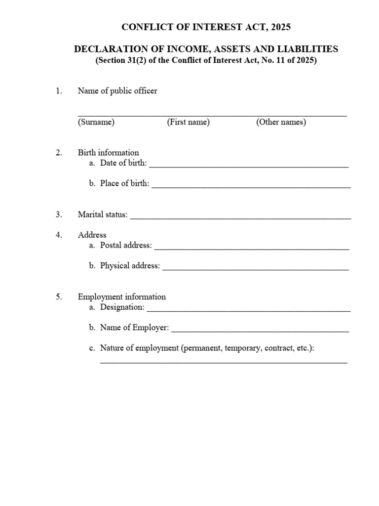 Form For Declaration of Income, Assets and Liabilities by Public ...