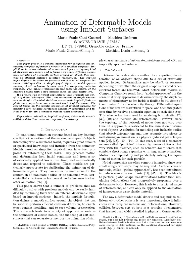 Deformable Models with Implicit Surfaces | PDF | Force | Elasticity ...