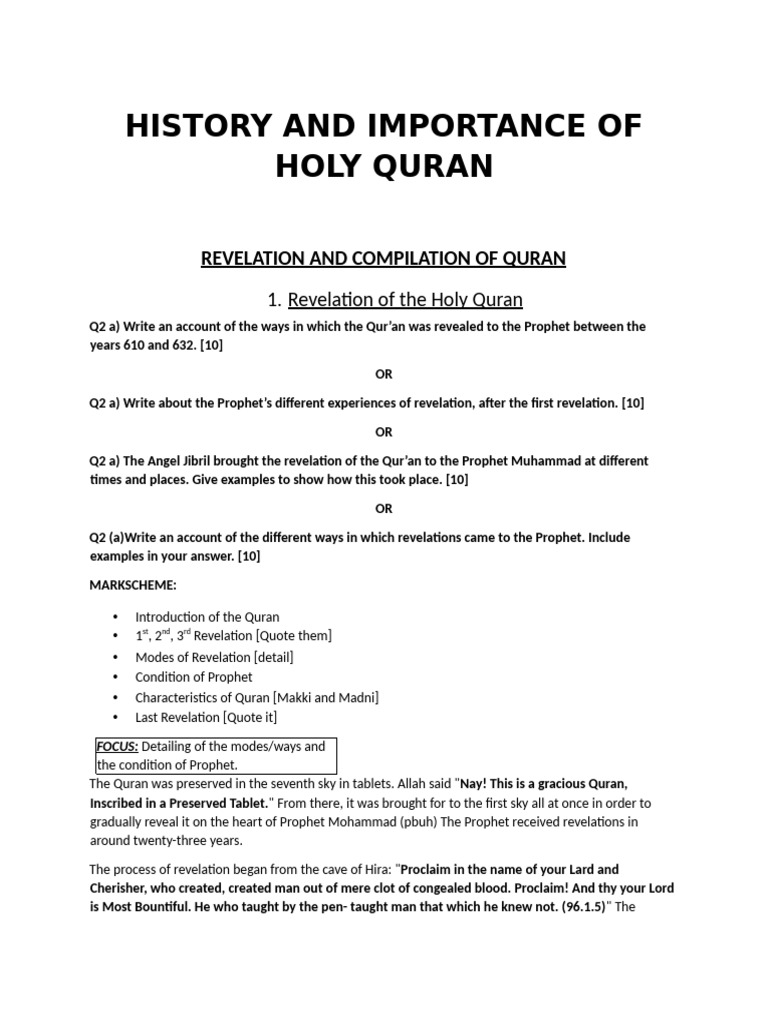Quran Revelation and Compilation Overview | PDF | Quran | Islam