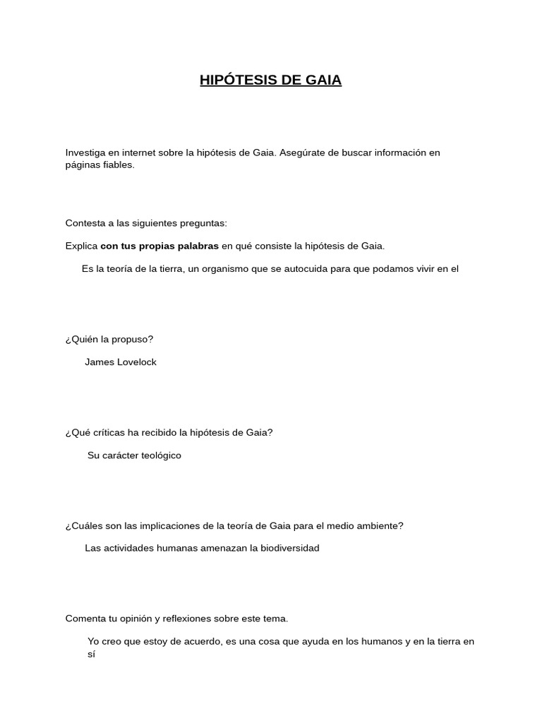 HIPÓTESIS de GAIA - Documentos de Google | PDF
