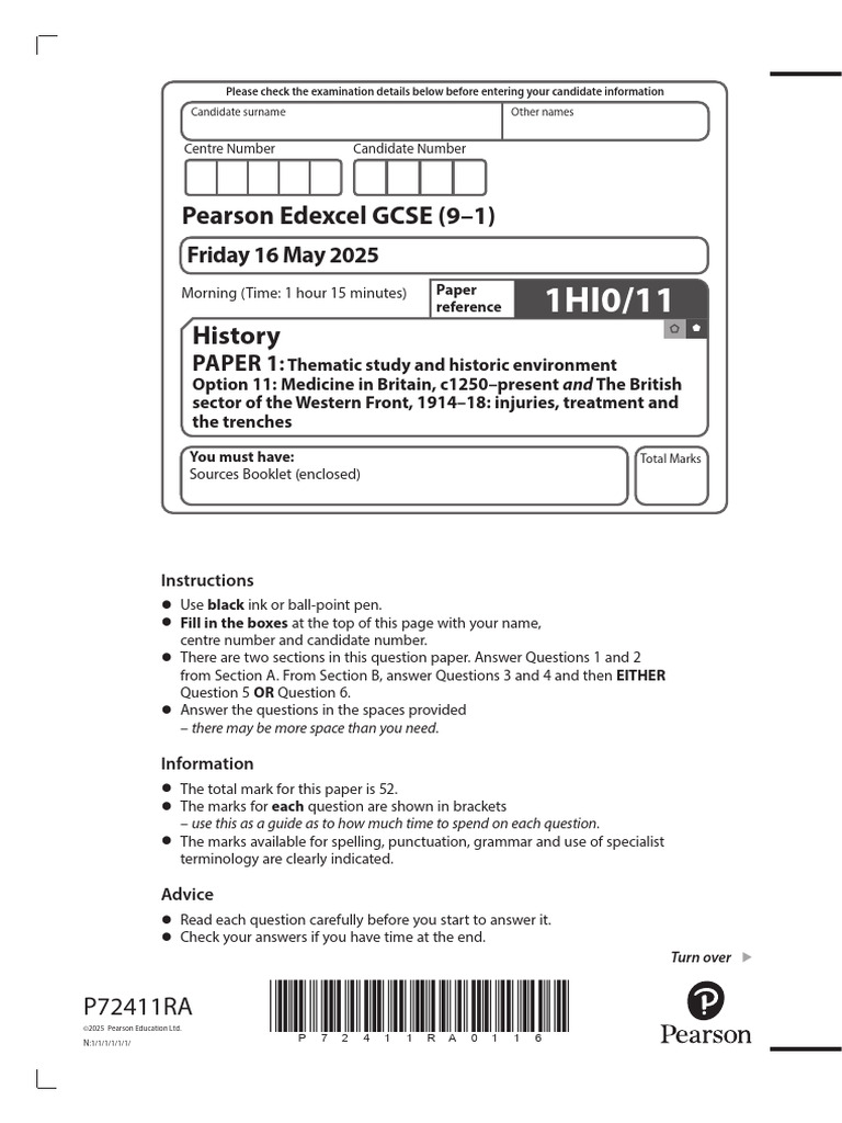 2025 Medicine Through Time - GCSE Edexcel Paper 1 | PDF