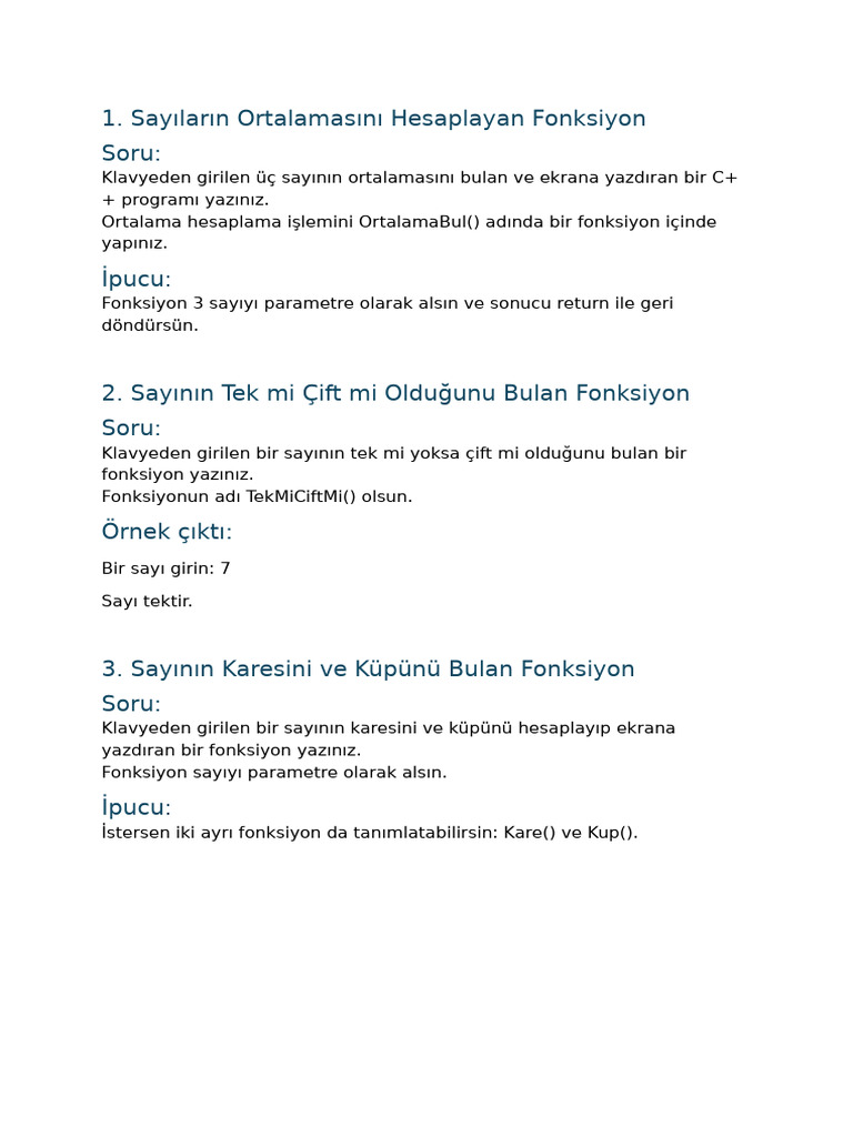 Fonksiyonlar Odev | PDF