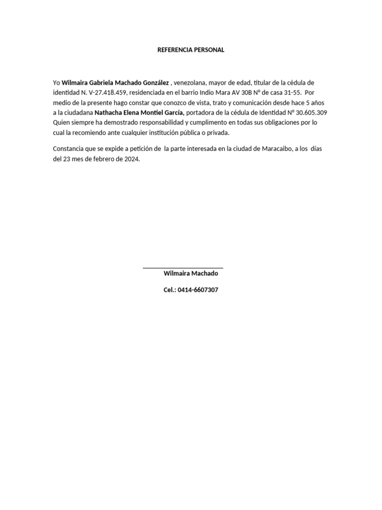 Referencia Personal Nati | PDF