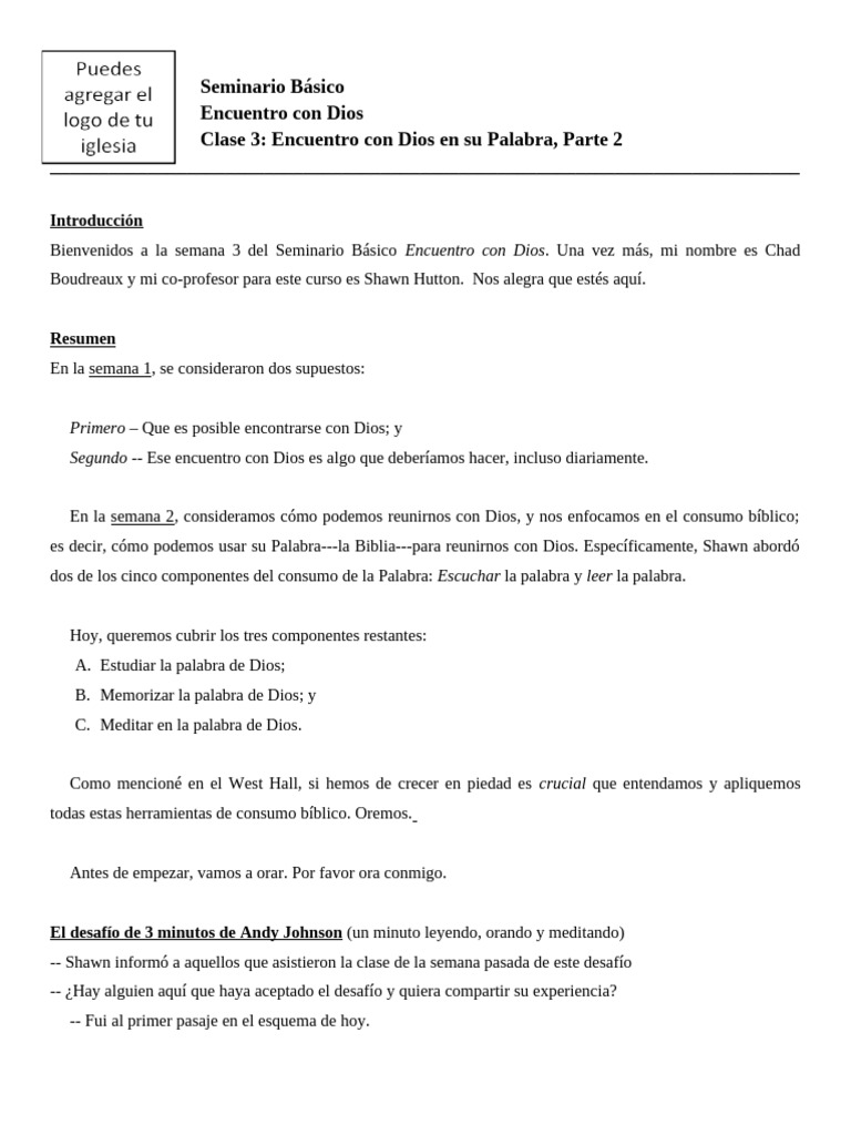 Encuentro Con Dios Encuentro Con Dios en Su Palabra Parte 2 Manuscrito ...